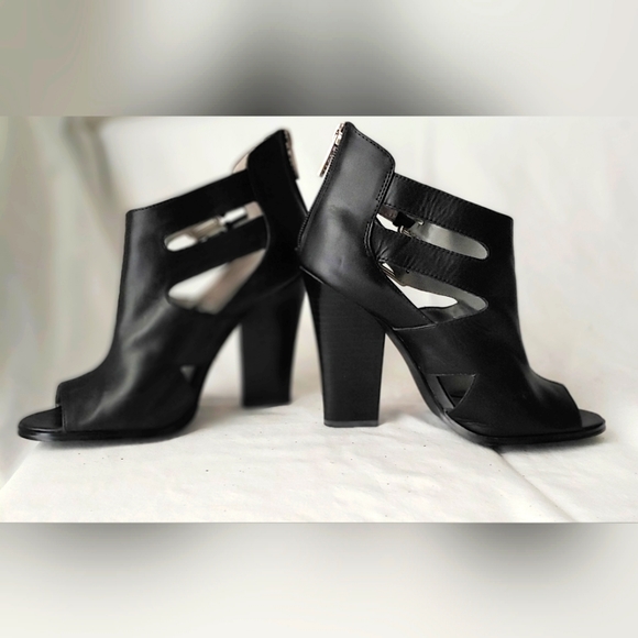 Guess | Shoes | Black Leather Peeptoe Bootie By Guess | Poshmark